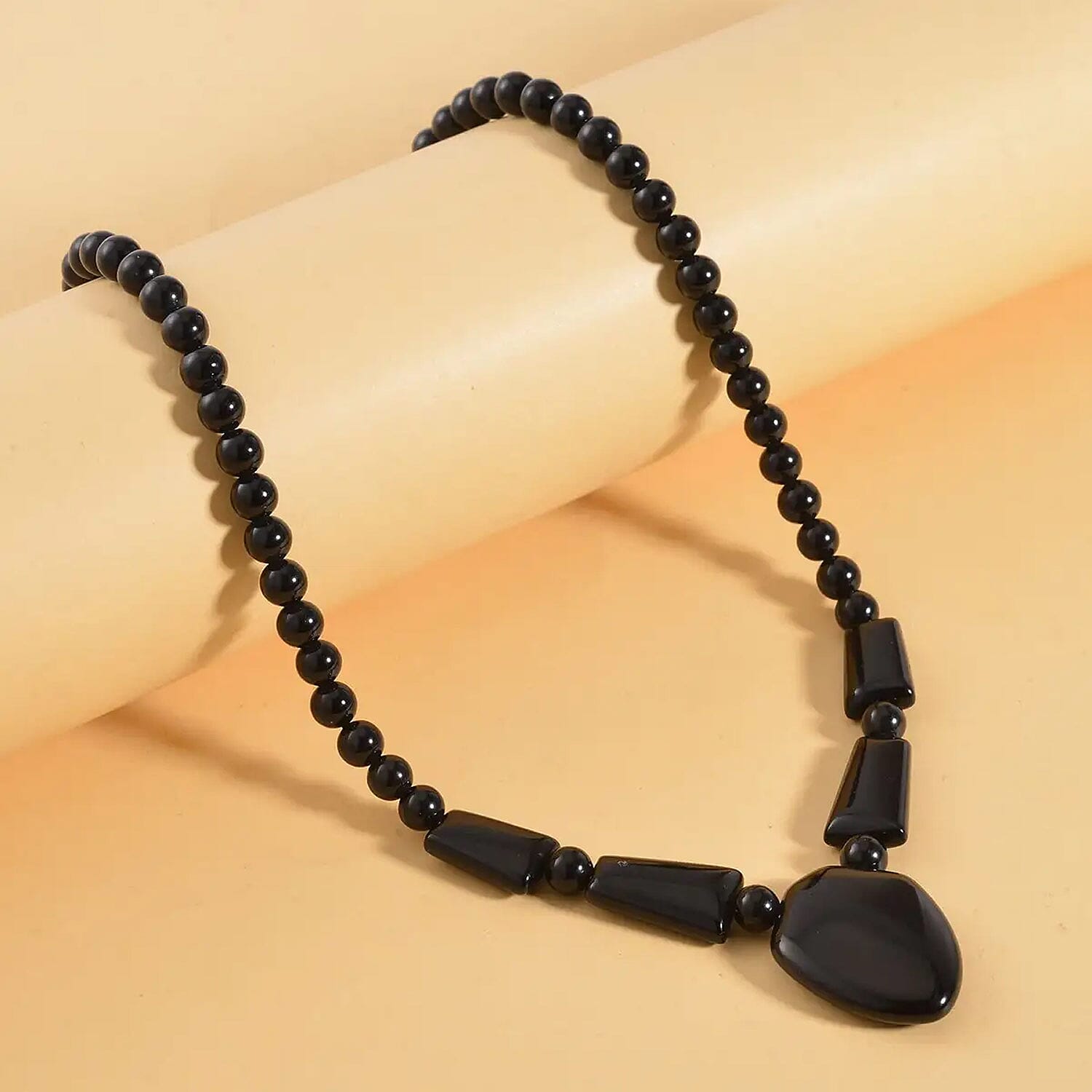 Black Obsidian 176.45 CTW Beaded Necklace in Stainless Steel 18 20 Inches Shop LC