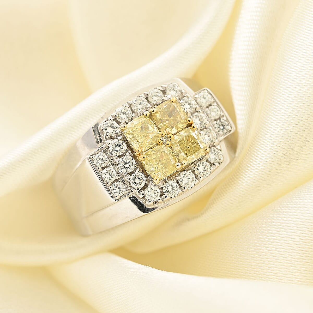 Buy Modani 14K White Gold Natural Yellow and White Diamond SI Men's ...