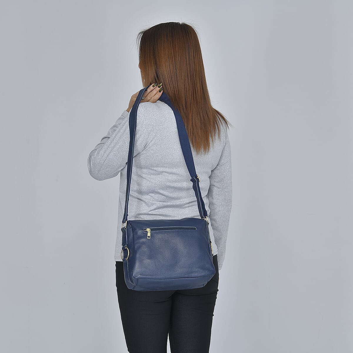 Buy Navy Color Multi Pocket Genuine Leather Crossbody Bag with Shoulder ...