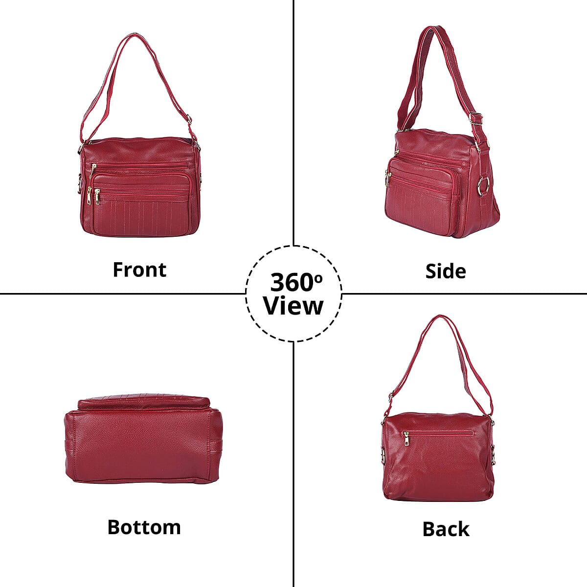 Buy Red Color Multi Pocket Genuine Leather Crossbody Bag with Shoulder ...