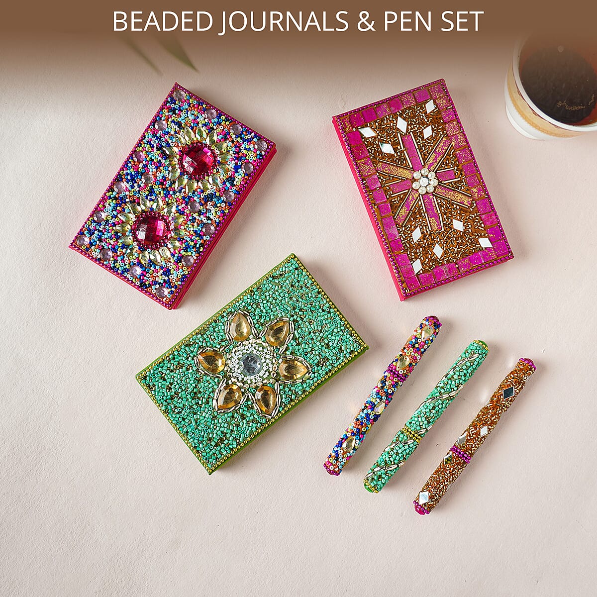 Buy Set of 3 Green and Red Simulated Pearls, Beaded Journals and ...