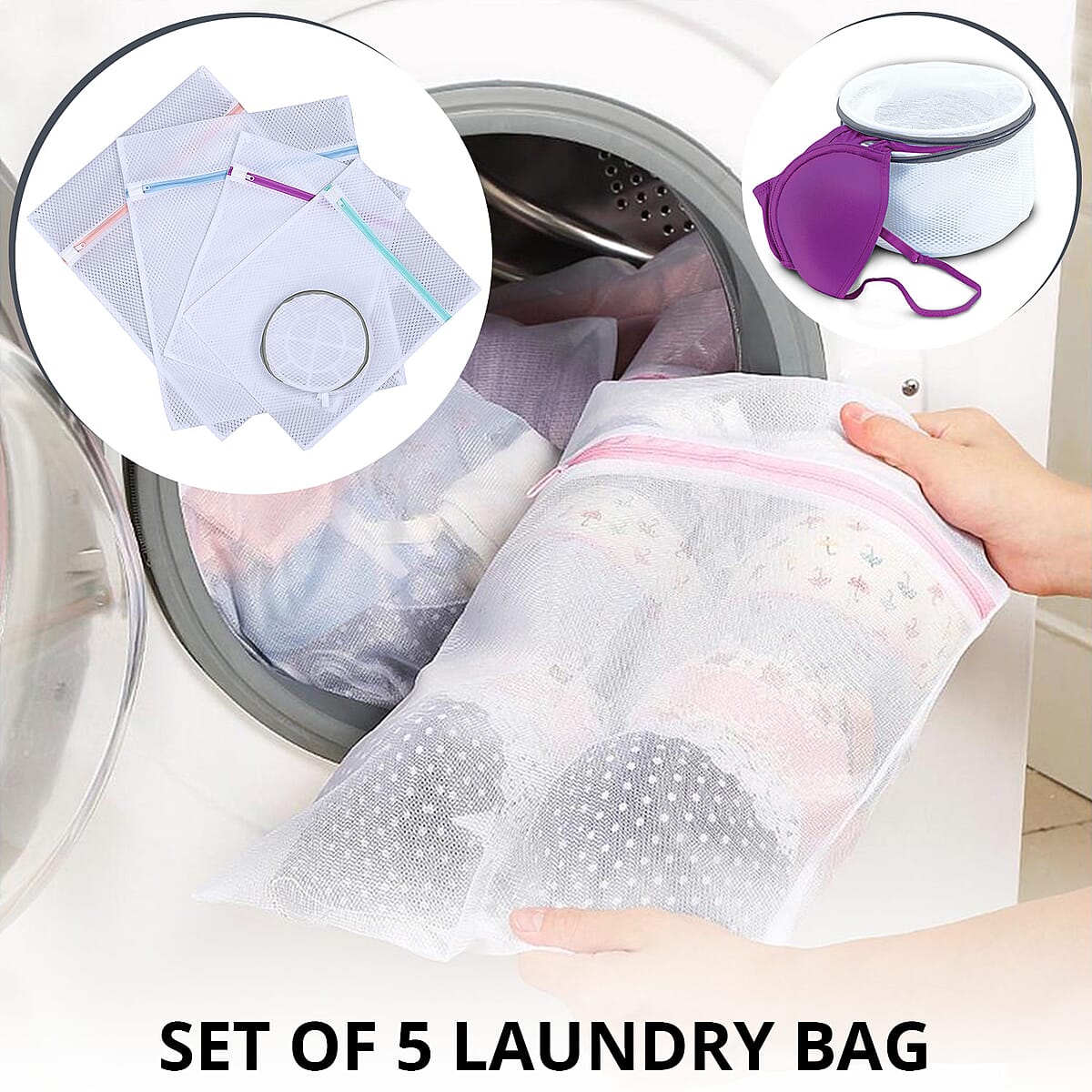 Buy Homesmart Set of 5, Red Mesh Laundry Bag 4 Pcs with 1 Cylindrical ...