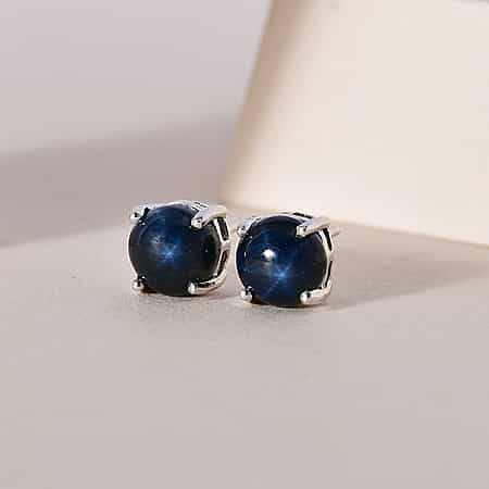 Buy Blue Star Sapphire (DF) Solitaire Stud Earrings in Platinum Over ...