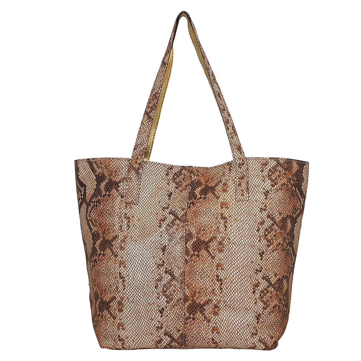 Buy Taupe & Brown Snake Foil Print 100% Genuine Leather Tote Bag at ShopLC.