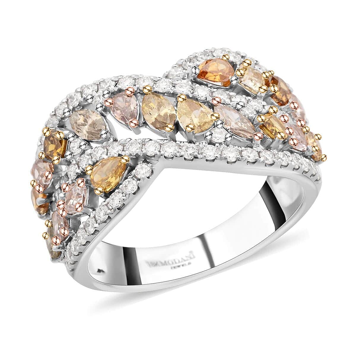 Buy Modani 18K White, Yellow and Rose Gold SI Natural Multi Diamond ...