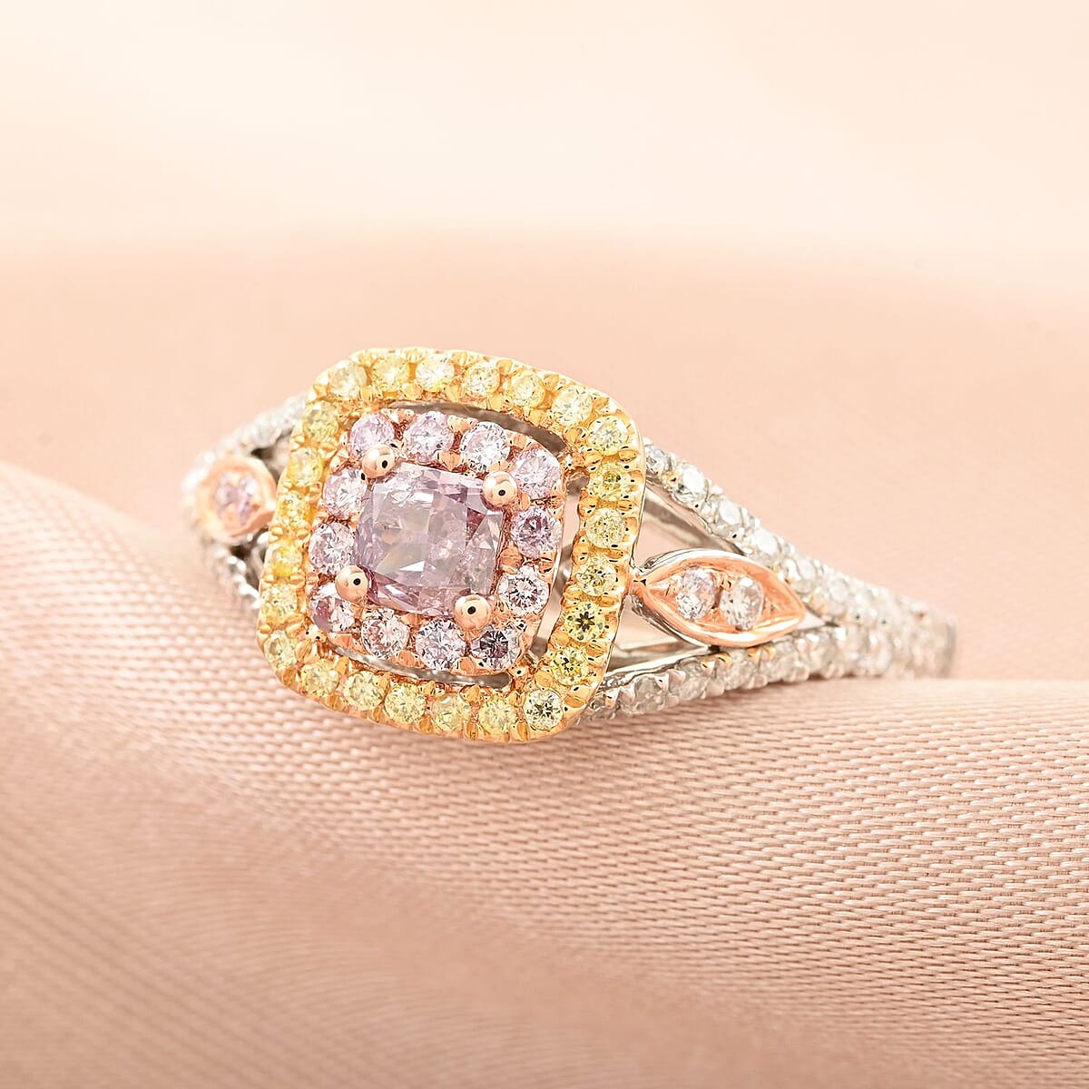 Buy Modani 14K White, Yellow and Rose Gold SI Natural Pink, Yellow and ...