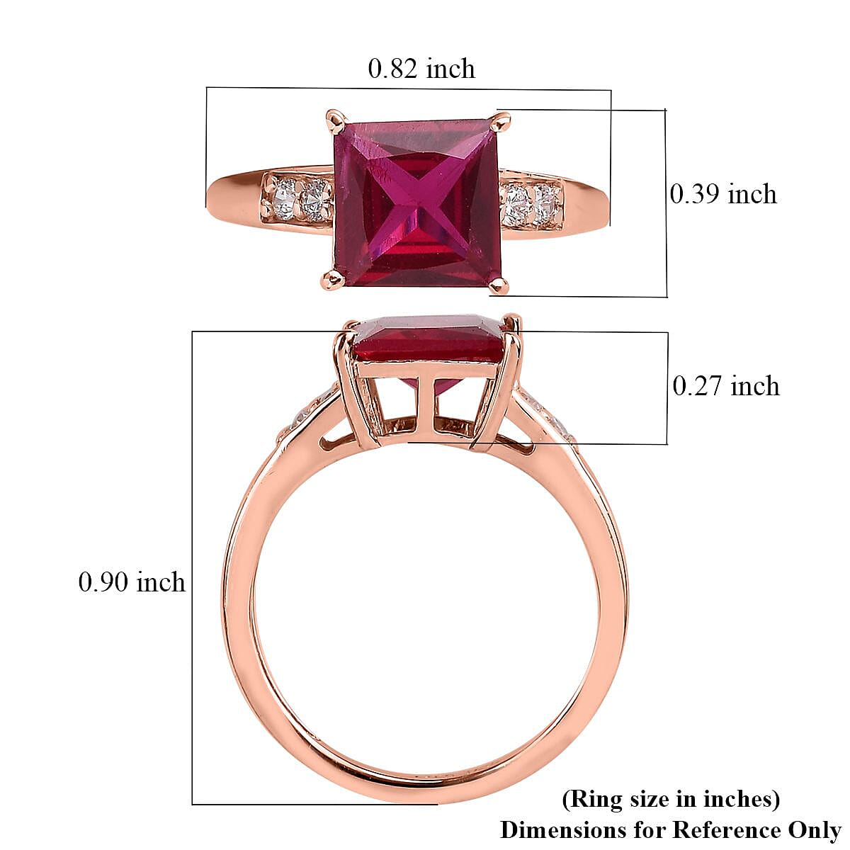 Buy Simulated Red and White Diamond Ring in 14K RG Over Sterling Silver ...