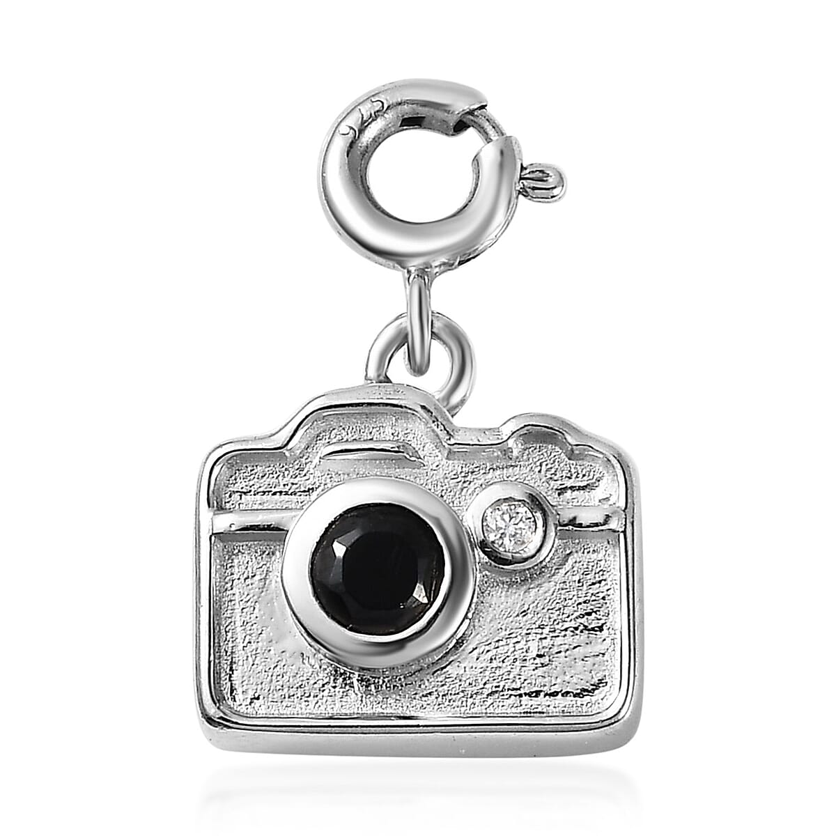Buy Thai Black Spinel and Moissanite Camera Charm in Platinum Over ...