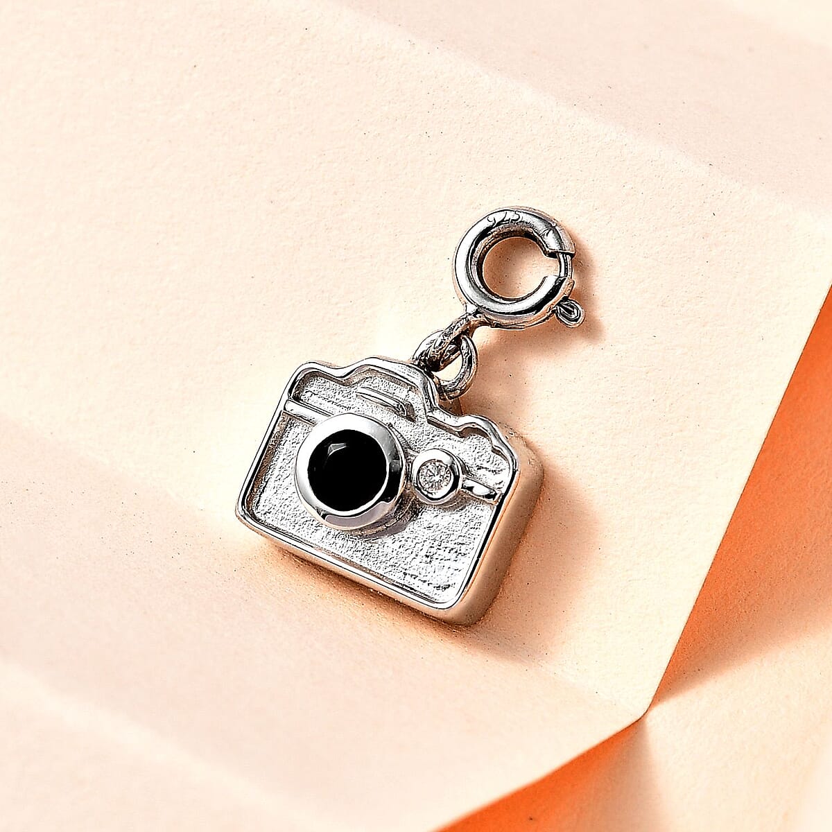 Buy Thai Black Spinel and Moissanite Camera Charm in Platinum Over ...
