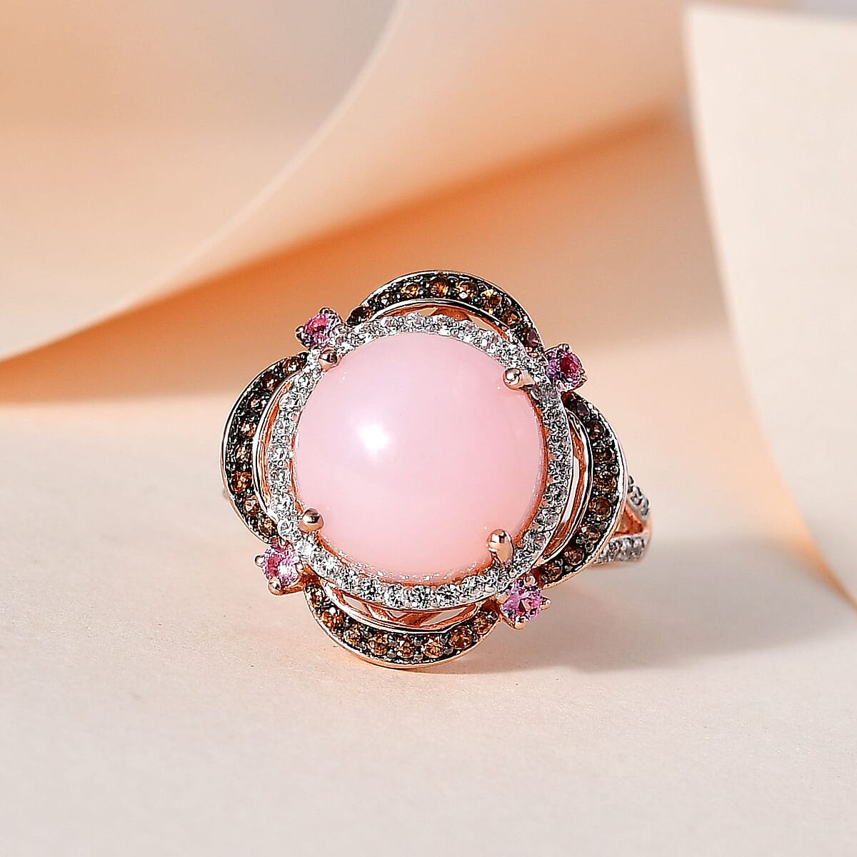 Buy Peruvian Pink Opal and Multi Gemstone Ring in Vermeil Rose Gold ...