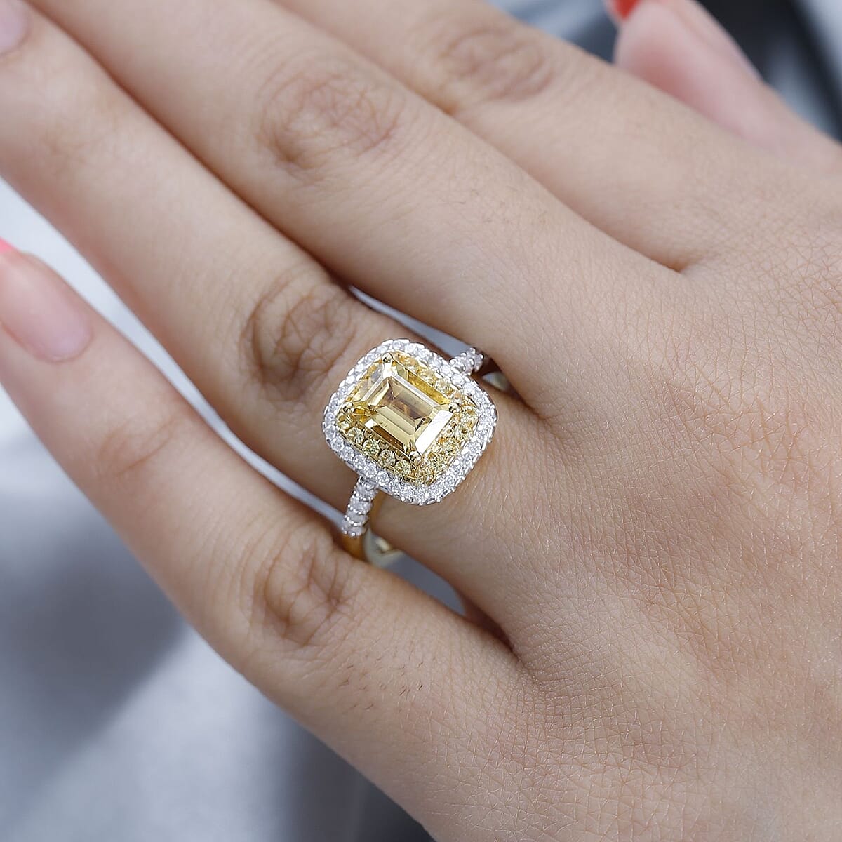 Buy Premium Brazilian Heliodor, Multi Gemstone Double Halo Ring in ...