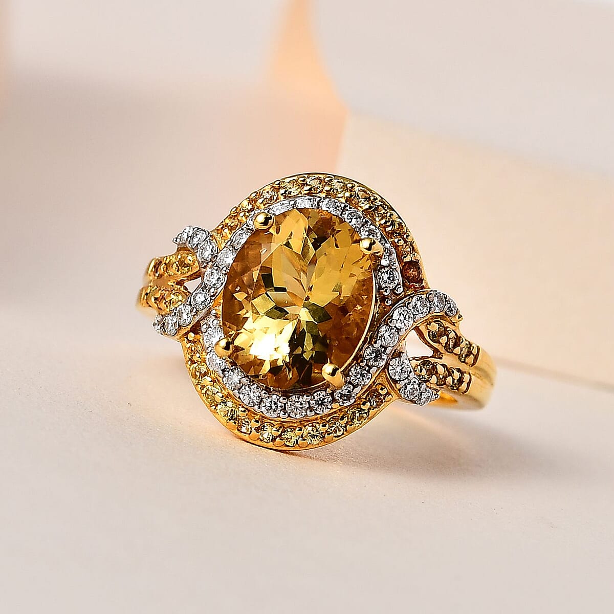 Buy Premium Brazilian Heliodor and Multi Gemstone Ring in Vermeil ...