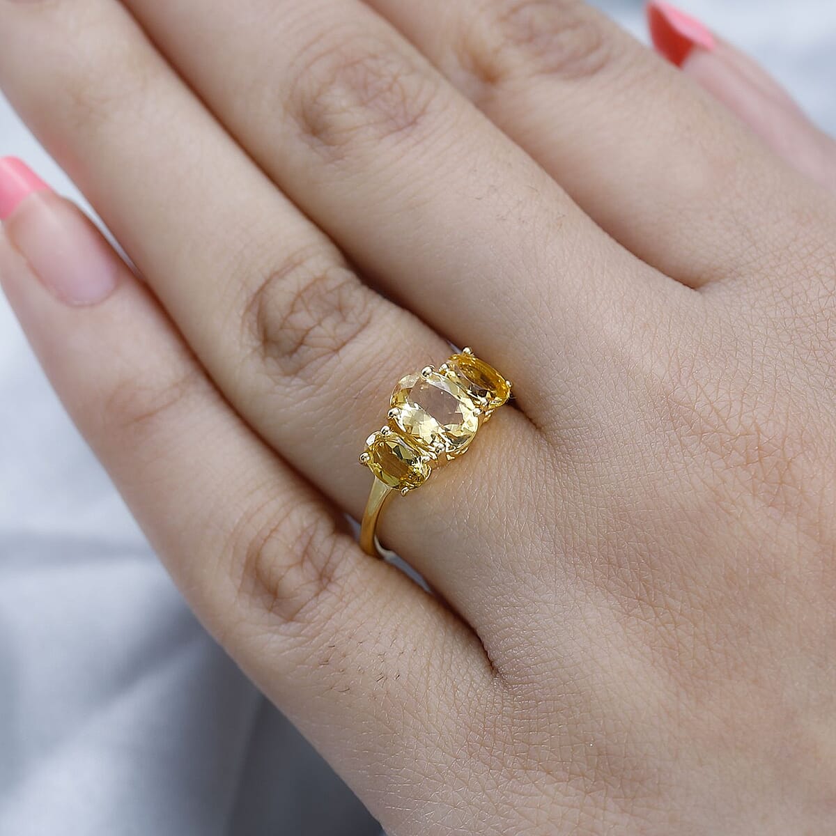 Buy Premium Brazilian Heliodor Trilogy Ring in Vermeil Yellow Gold Over ...