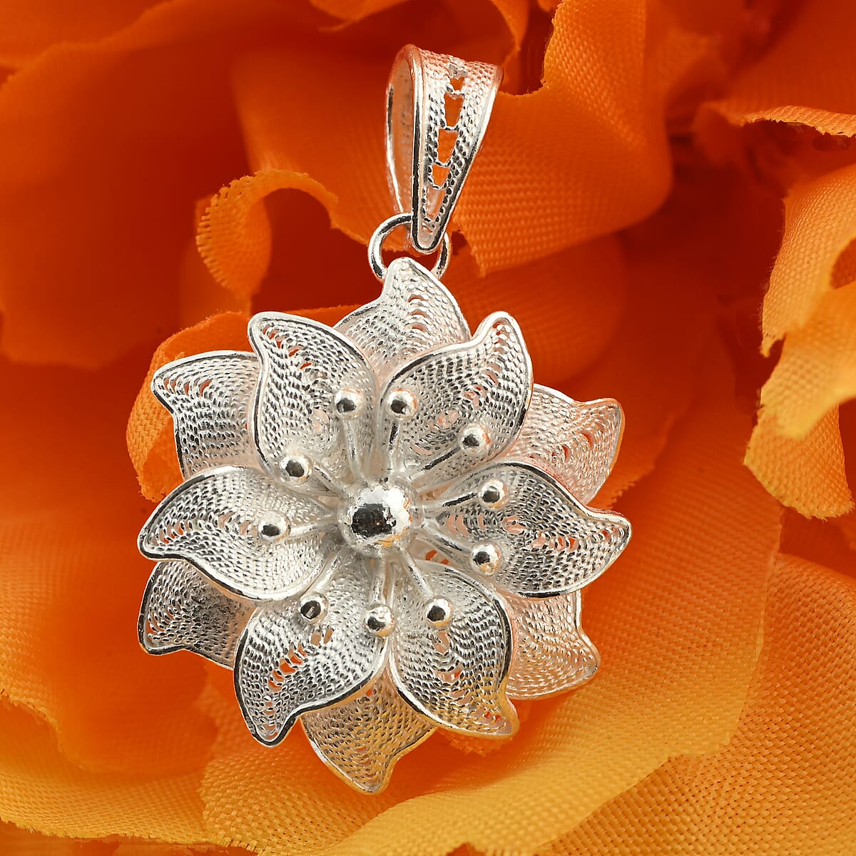 Buy Artistry Tarakashi Collection Sterling Silver Peony Floral Pendant ...