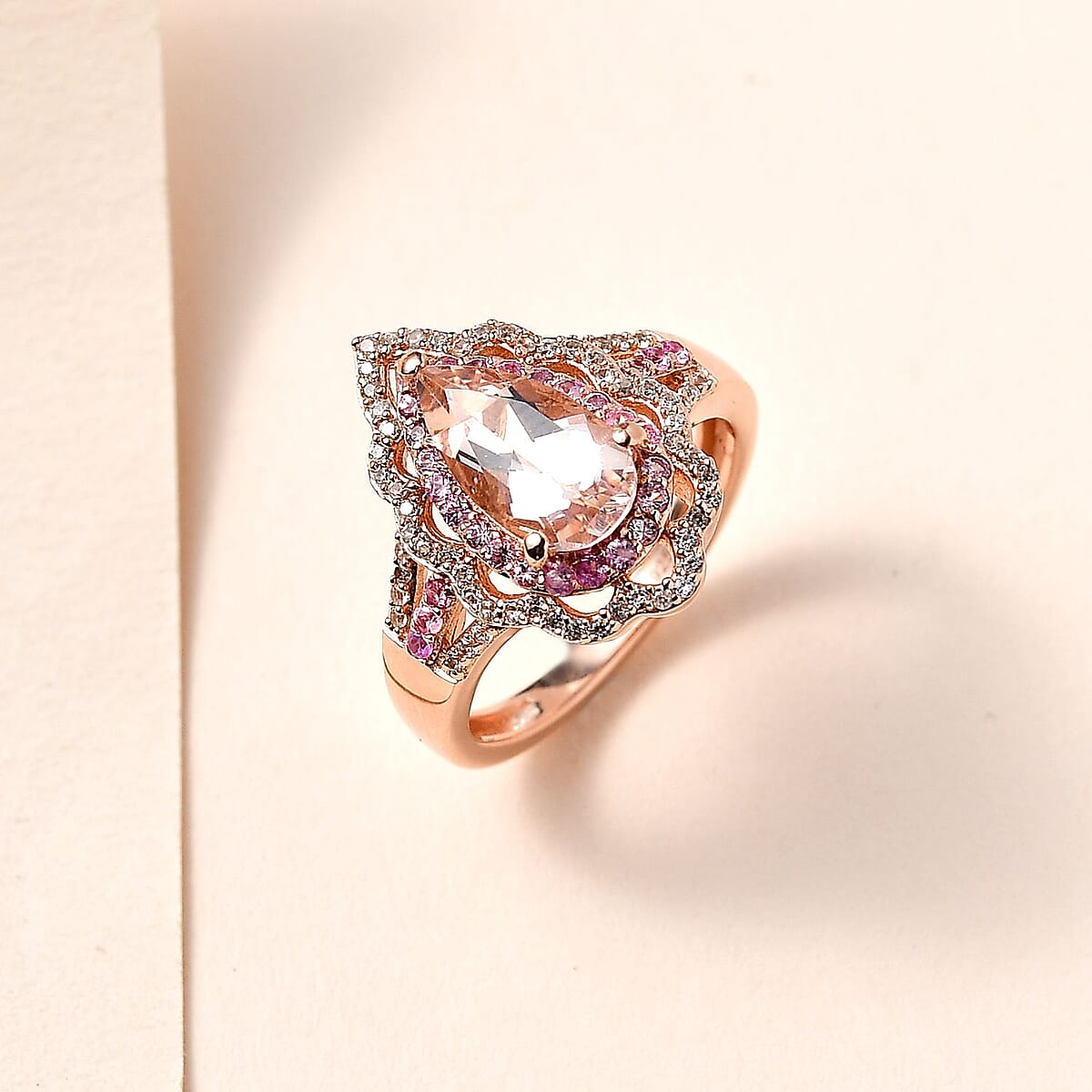Buy Doorbuster Marropino Morganite and Multi Gemstone Ring in Vermeil ...
