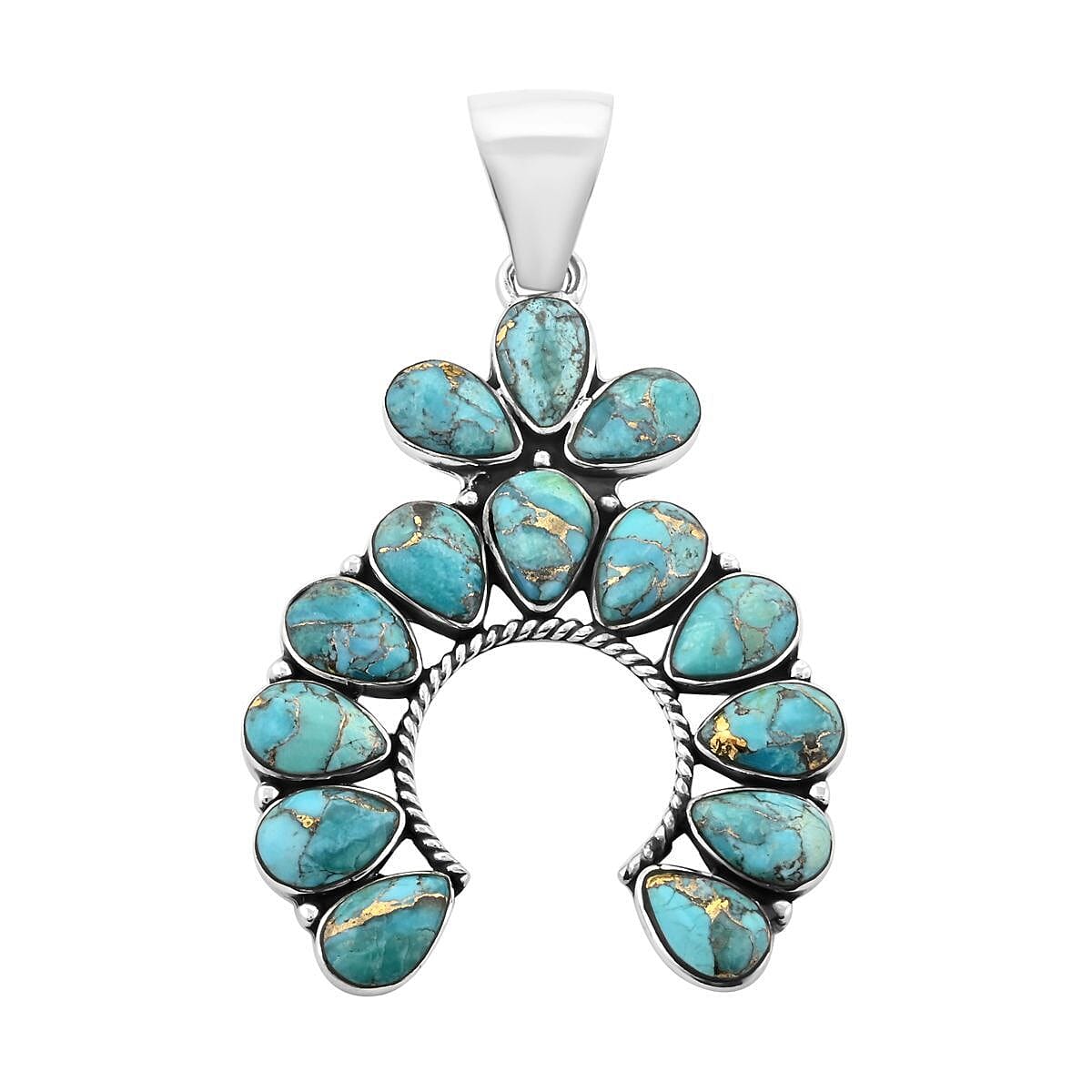 Buy Santa Fe Style Mojave Turquoise Squash Blossom Pendant in Sterling ...