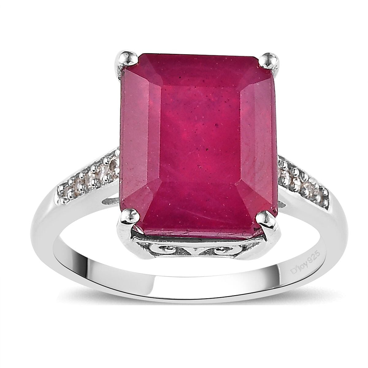 Buy Niassa Ruby (FF), White Zircon Ring in Platinum Over Sterling ...