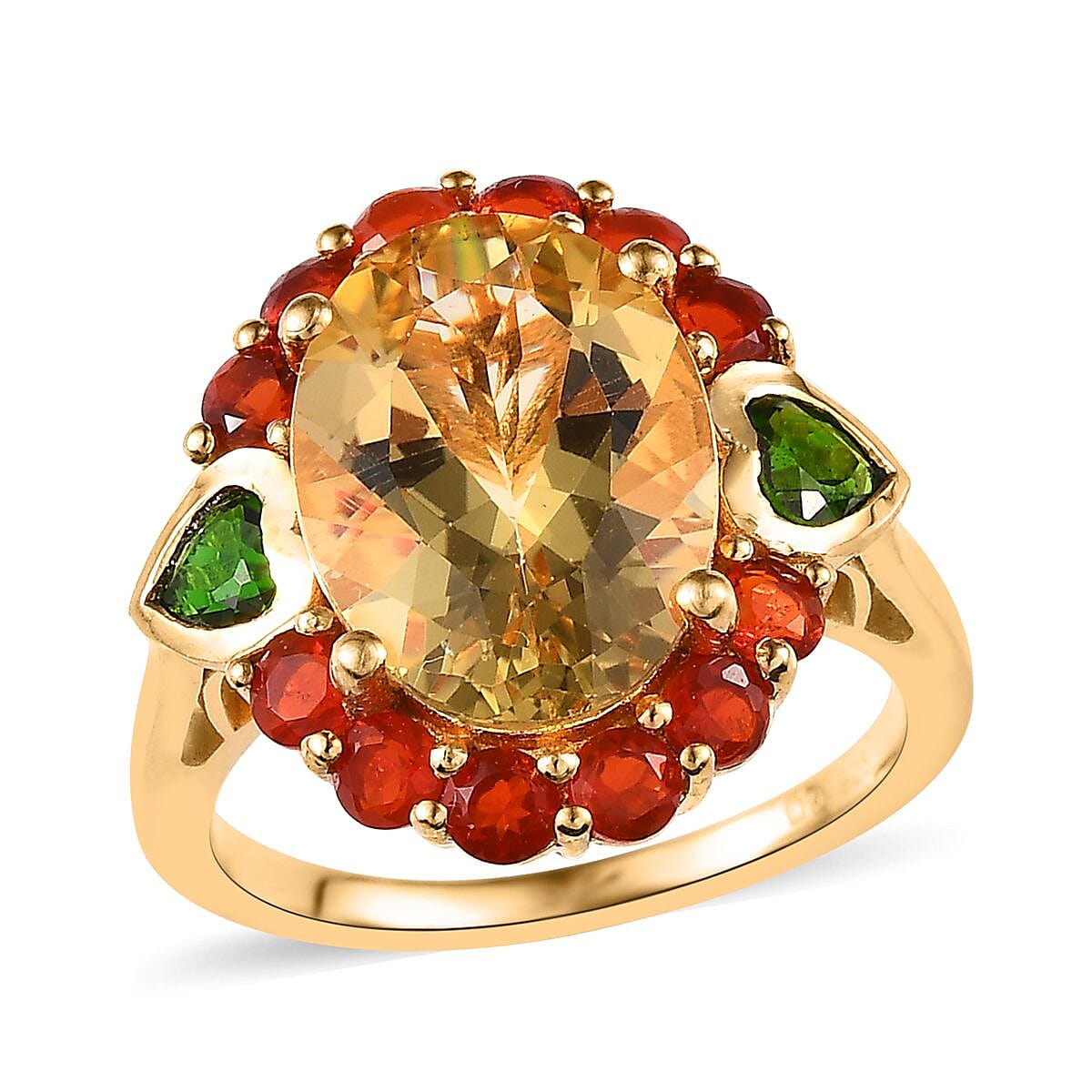 Buy Yellow Labradorite and Multi Gemstone Halo Ring in Vermeil Yellow ...