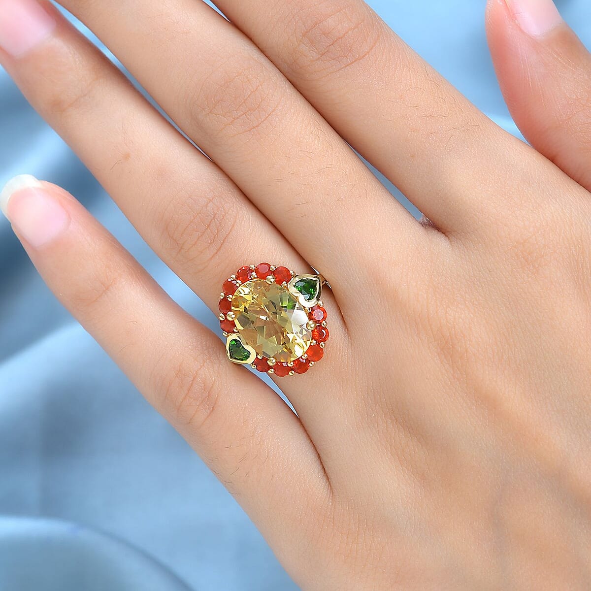 Buy Yellow Labradorite and Multi Gemstone Halo Ring in Vermeil Yellow ...