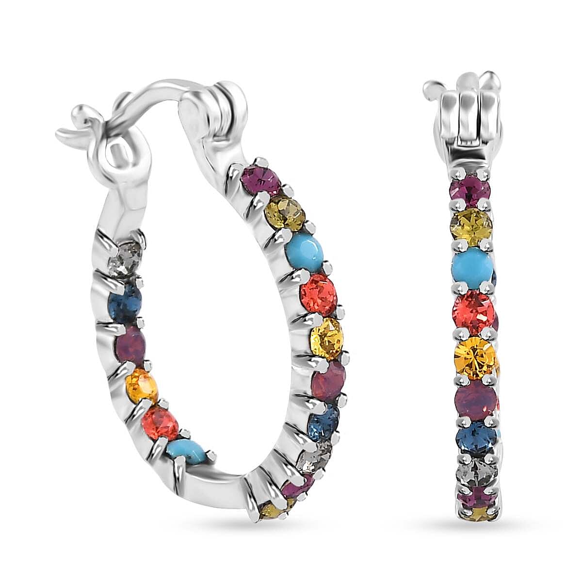 Buy Designer Premium Multi Color Austrian Crystal Inside Out Hoop Earrings in Stainless Steel at ...