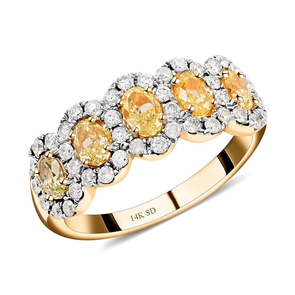 Buy Modani 14K Yellow Gold SI Natural Yellow and White Diamond Ring ...