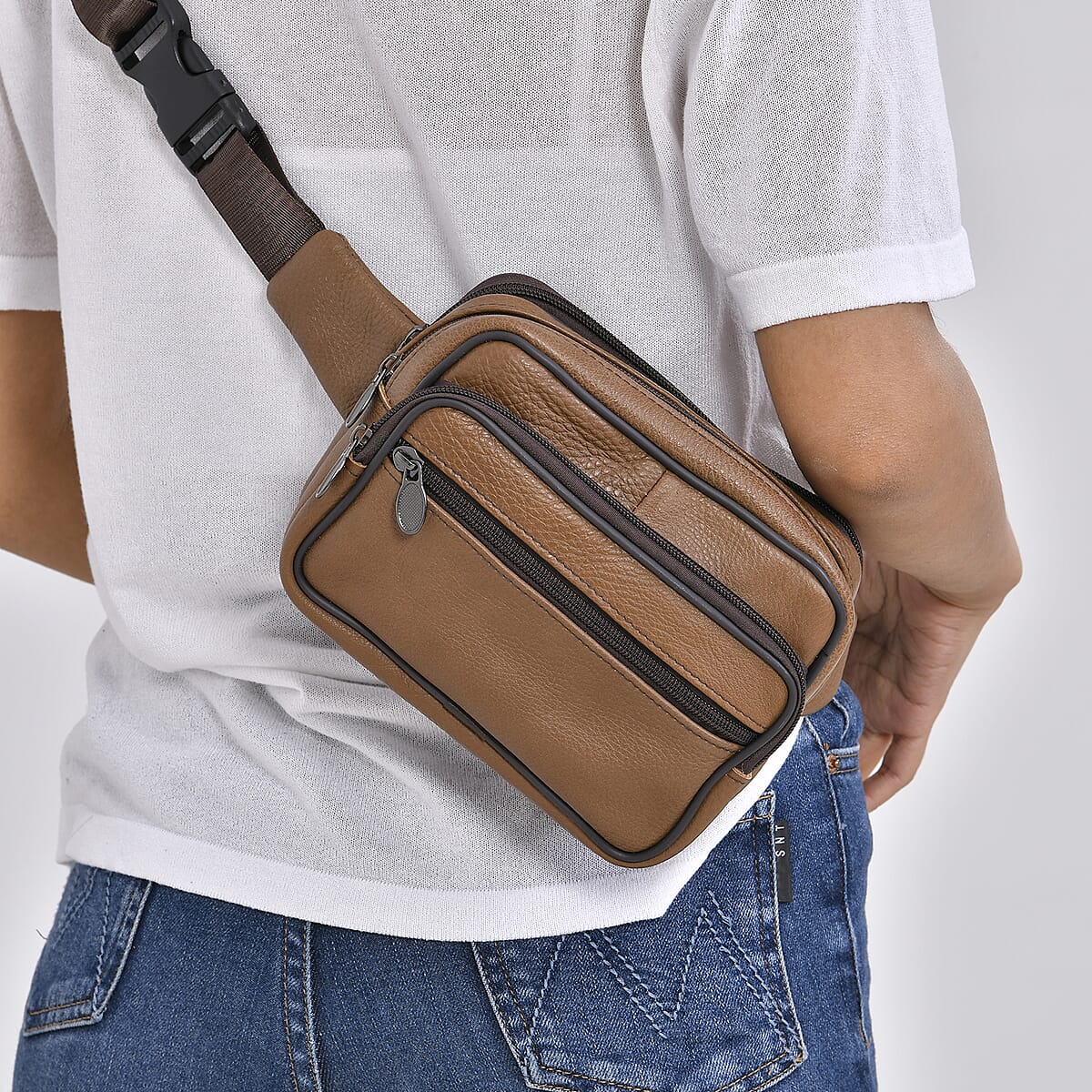 Buy Dark Brown Genuine Leather Rose Embossed Waist Bag at ShopLC.