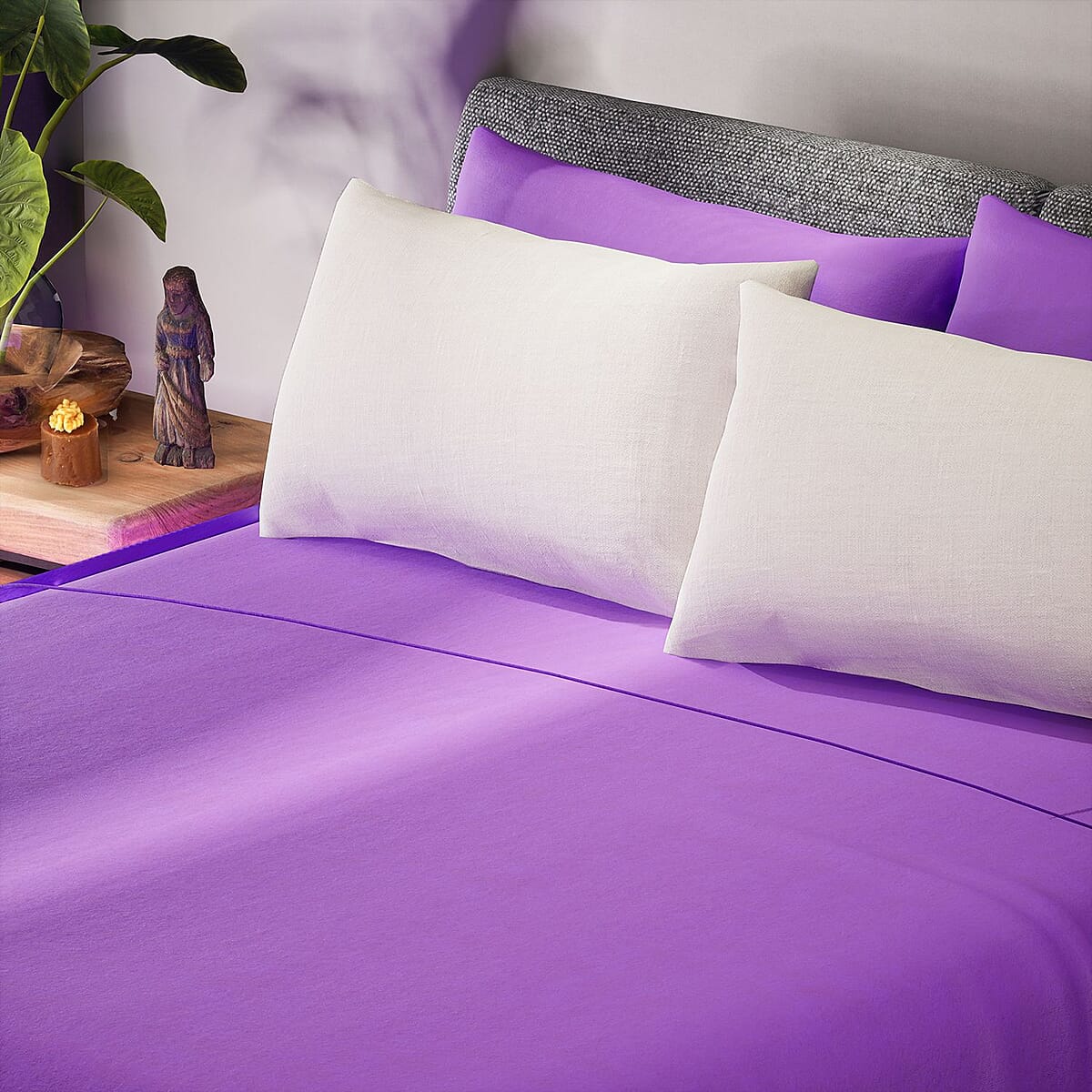 Buy TLV 6Pcs Purple Breathable Ultra-Soft Microfiber Sheet Set of 1 ...