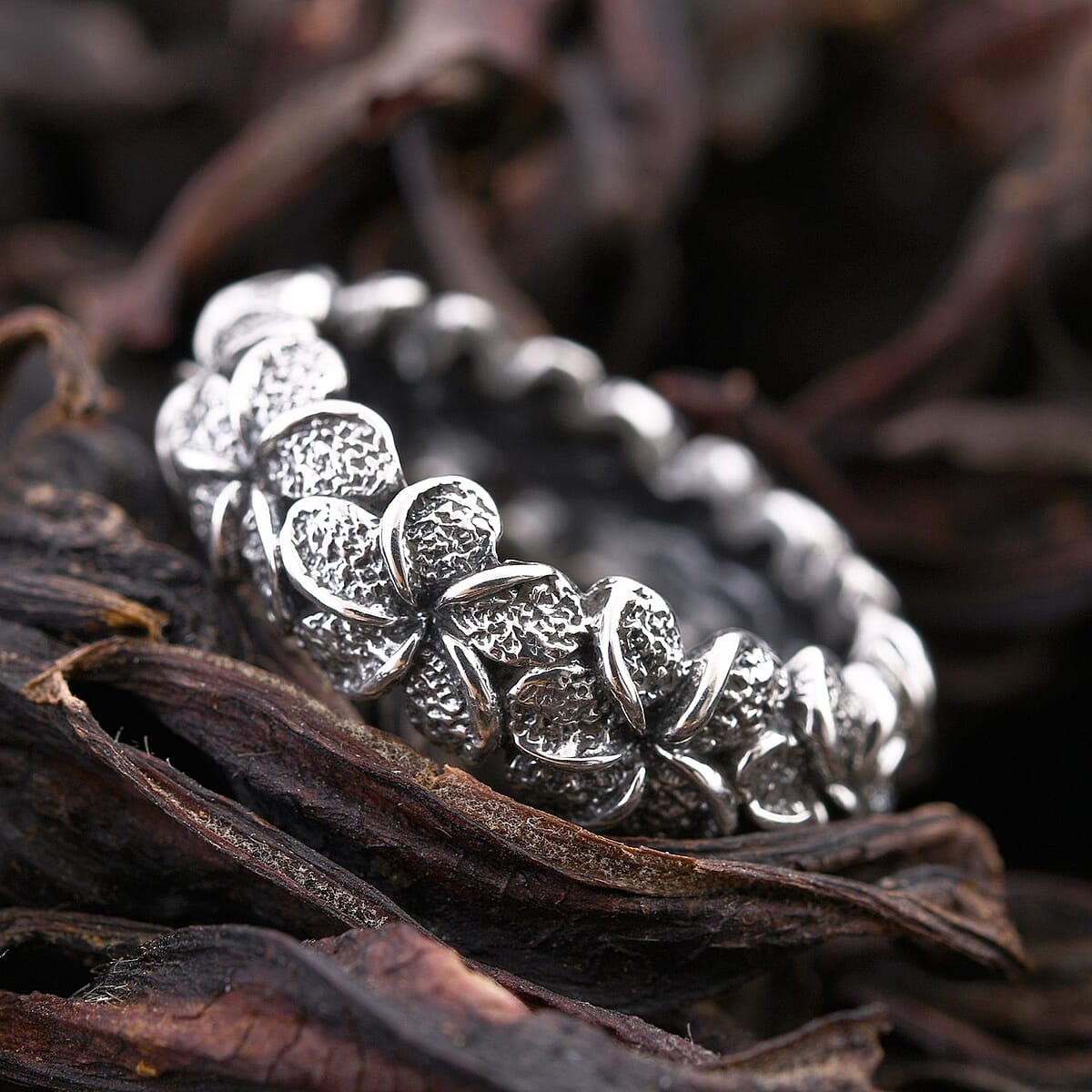 Buy Bali Legacy Sterling Silver Floral Band Ring (Size 5.0) 5 Grams at ...