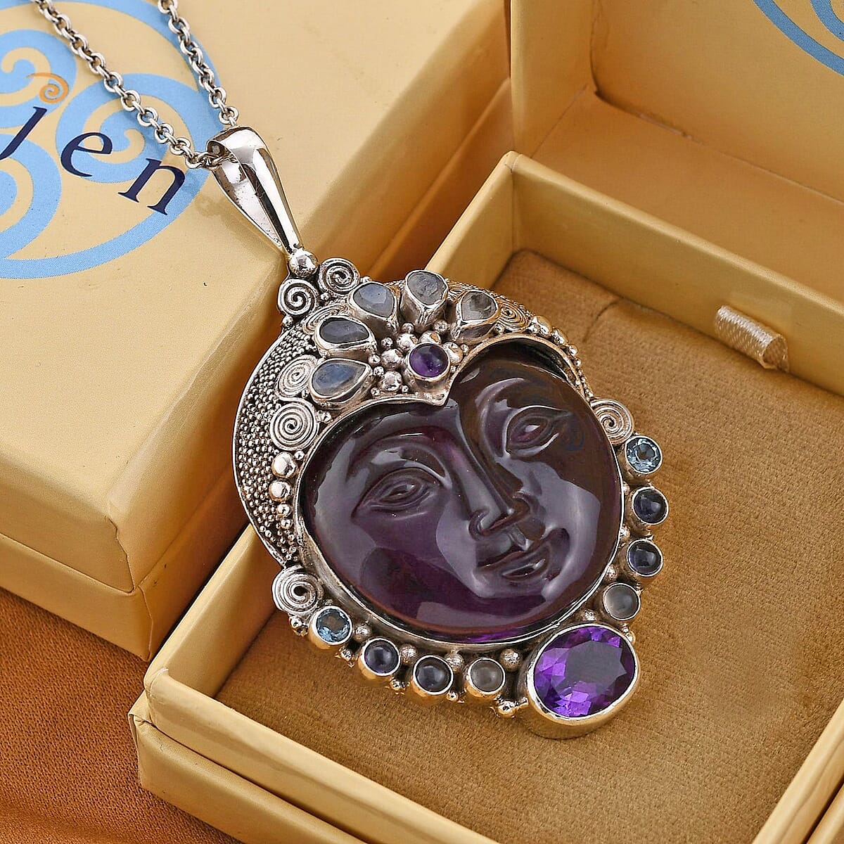 Buy Sajen Silver African Amethyst Carved and Multi Gemstone Pendant in ...