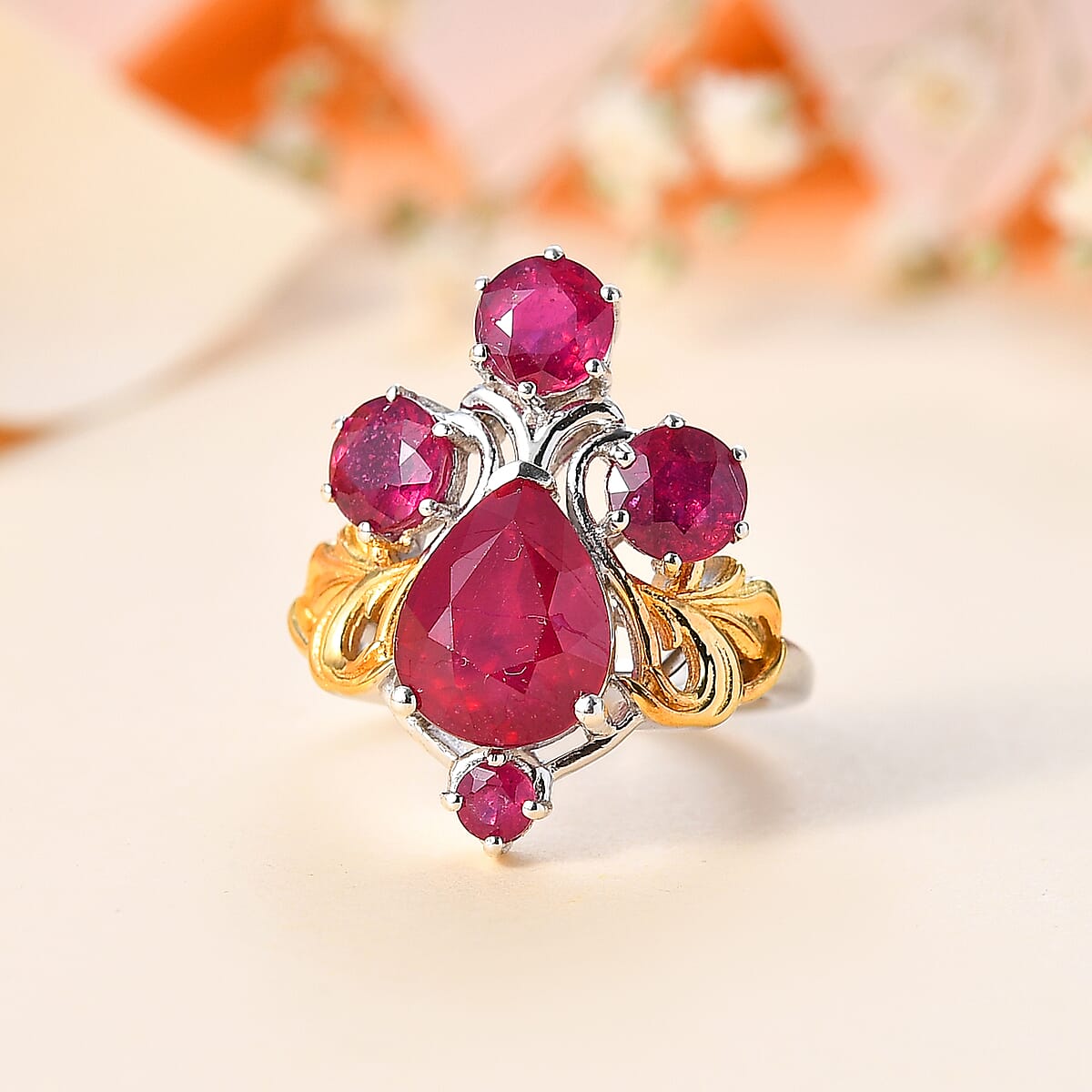 Buy African Ruby (FF) Ring in Vermeil YG and Platinum Over Sterling ...