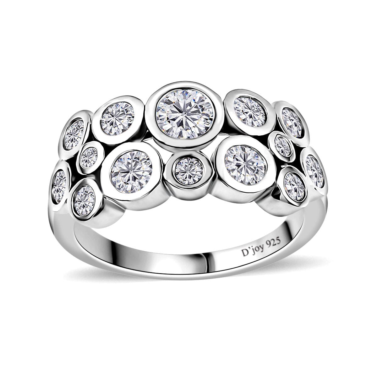 Moissanite Bubble Ring in Platinum Over Sterling Silver Size 7.0 1.25 ctw