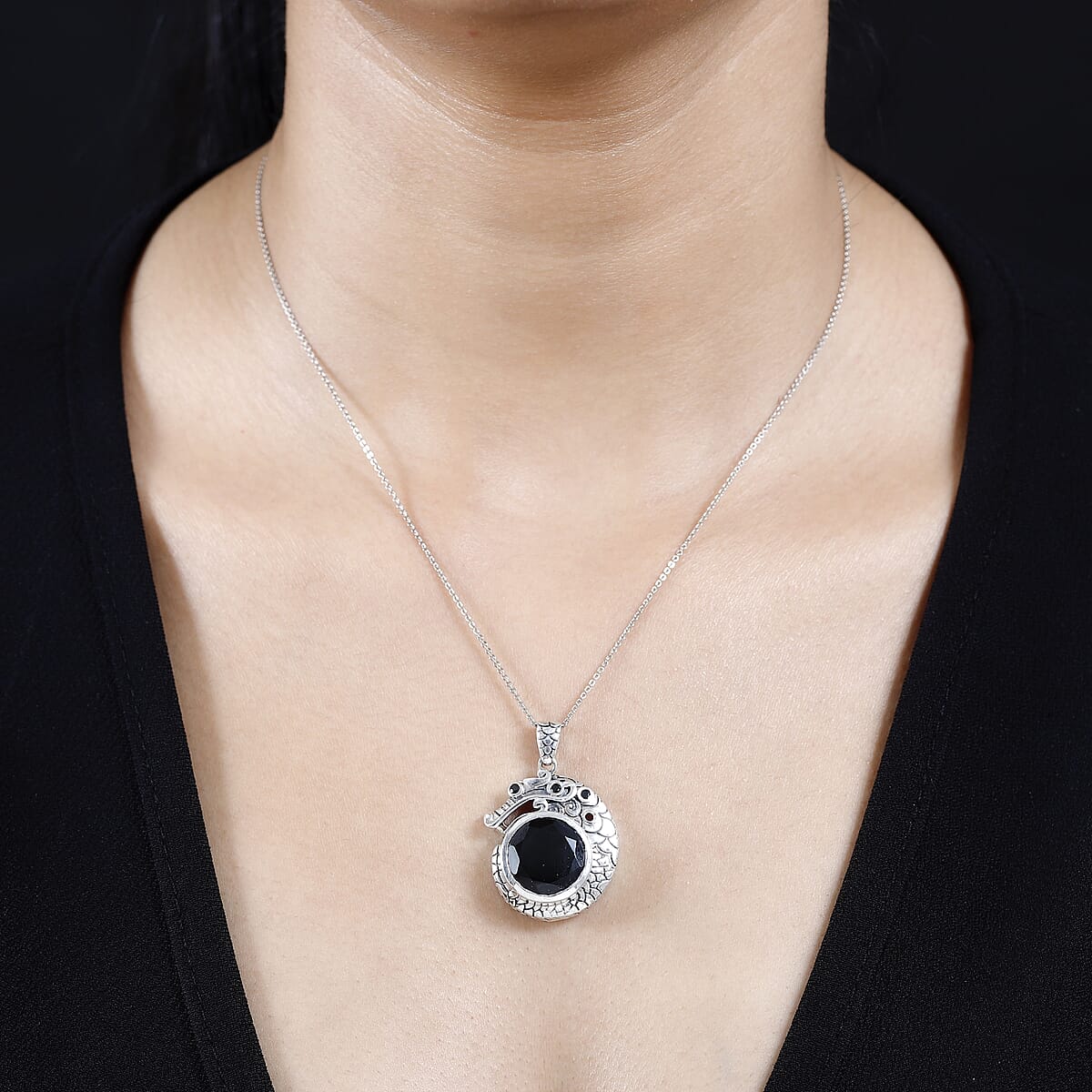 Buy Artisan Crafted Thai Black Spinel Dragon Pendant in Sterling Silver ...