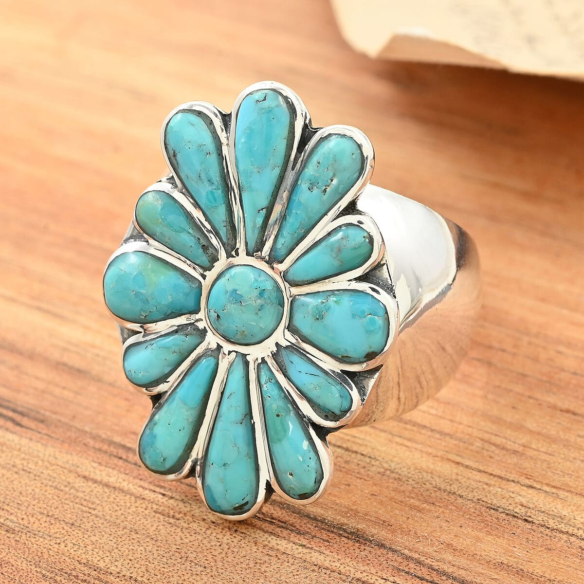 Buy Santa Fe Style Kingman Turquoise Ring in Sterling Silver (Size 8.0 ...