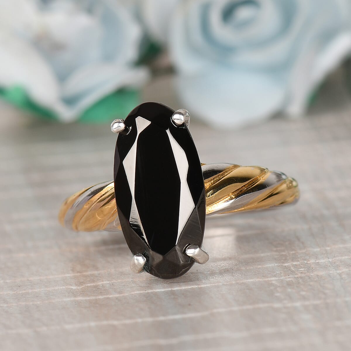Buy Elite Shungite Solitaire Ring in Vermeil YG and Platinum Over ...
