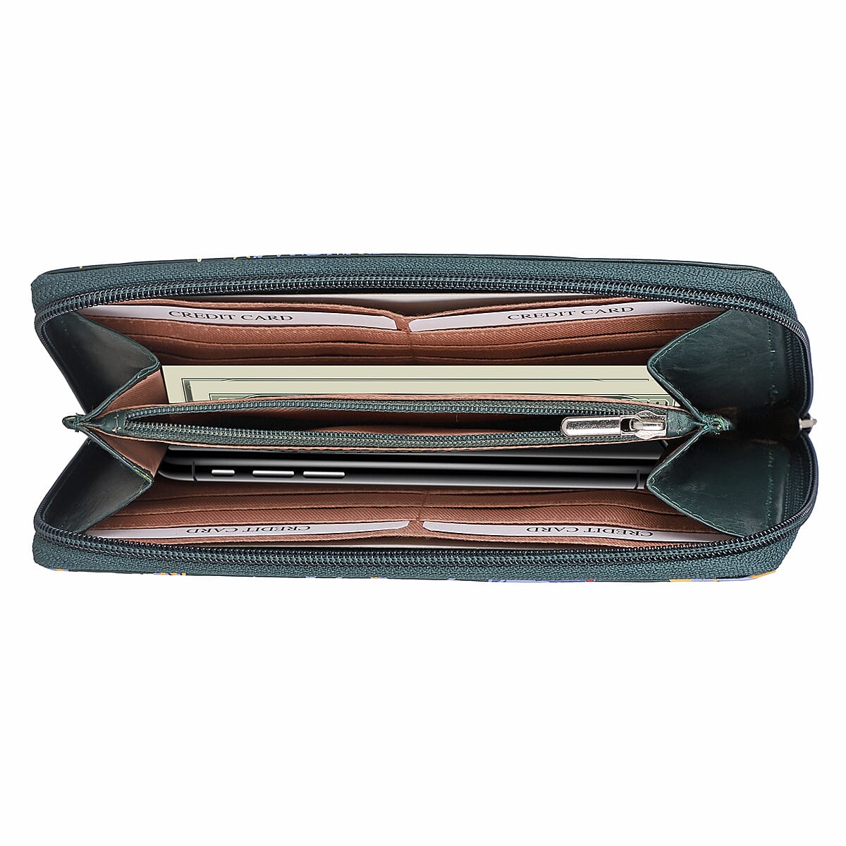 Buy Union Code Green Color Flower Print 100% Genuine Leather RFID ...