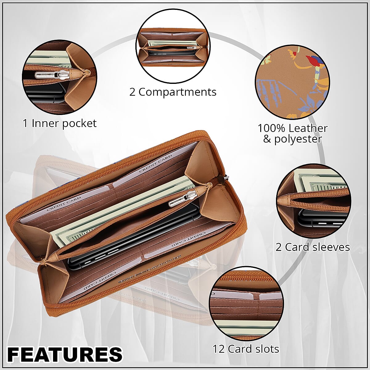Buy Union Code Tan Color Flower Print 100% Genuine Leather RFID ...