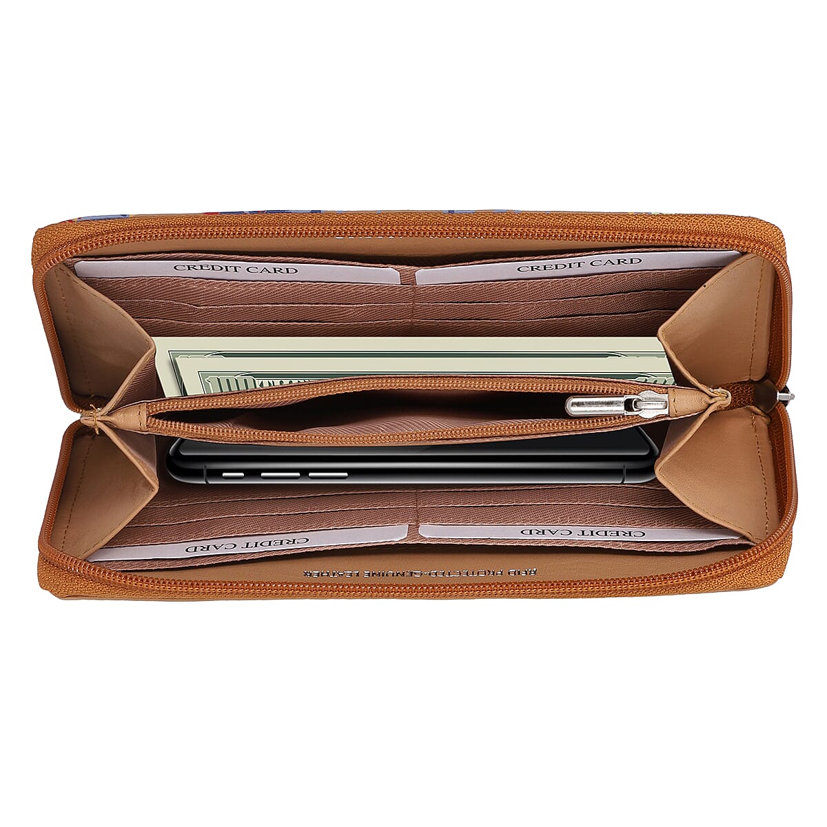 Buy Union Code Tan Color Flower Print 100% Genuine Leather RFID ...