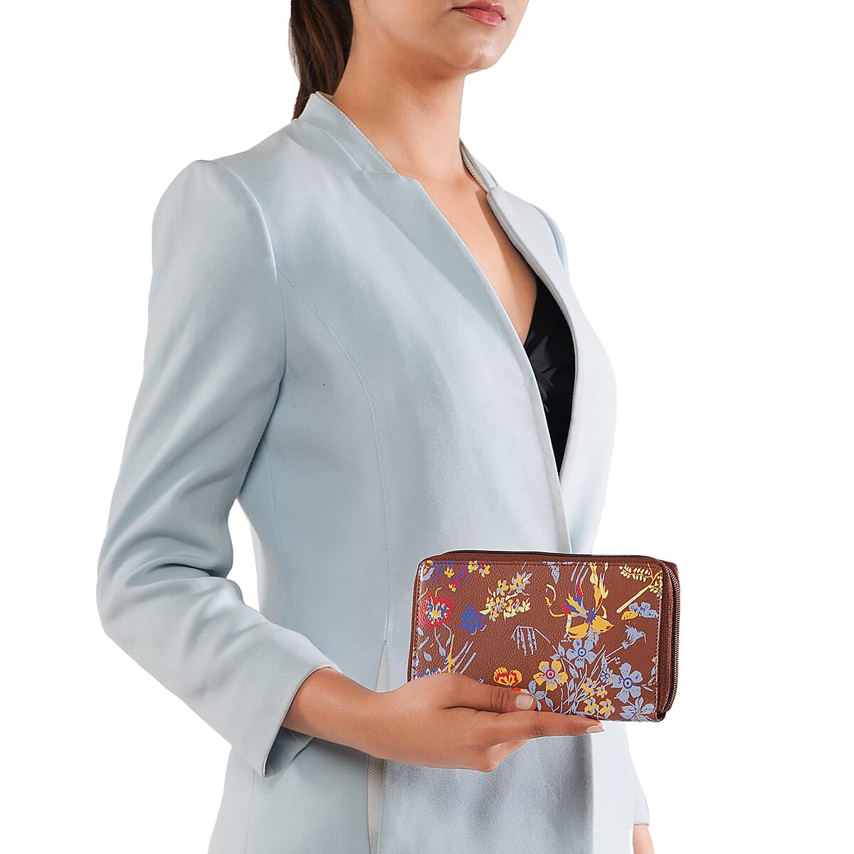 Buy Union Code Dark Cognac Color Flower Print 100% Genuine Leather RFID ...