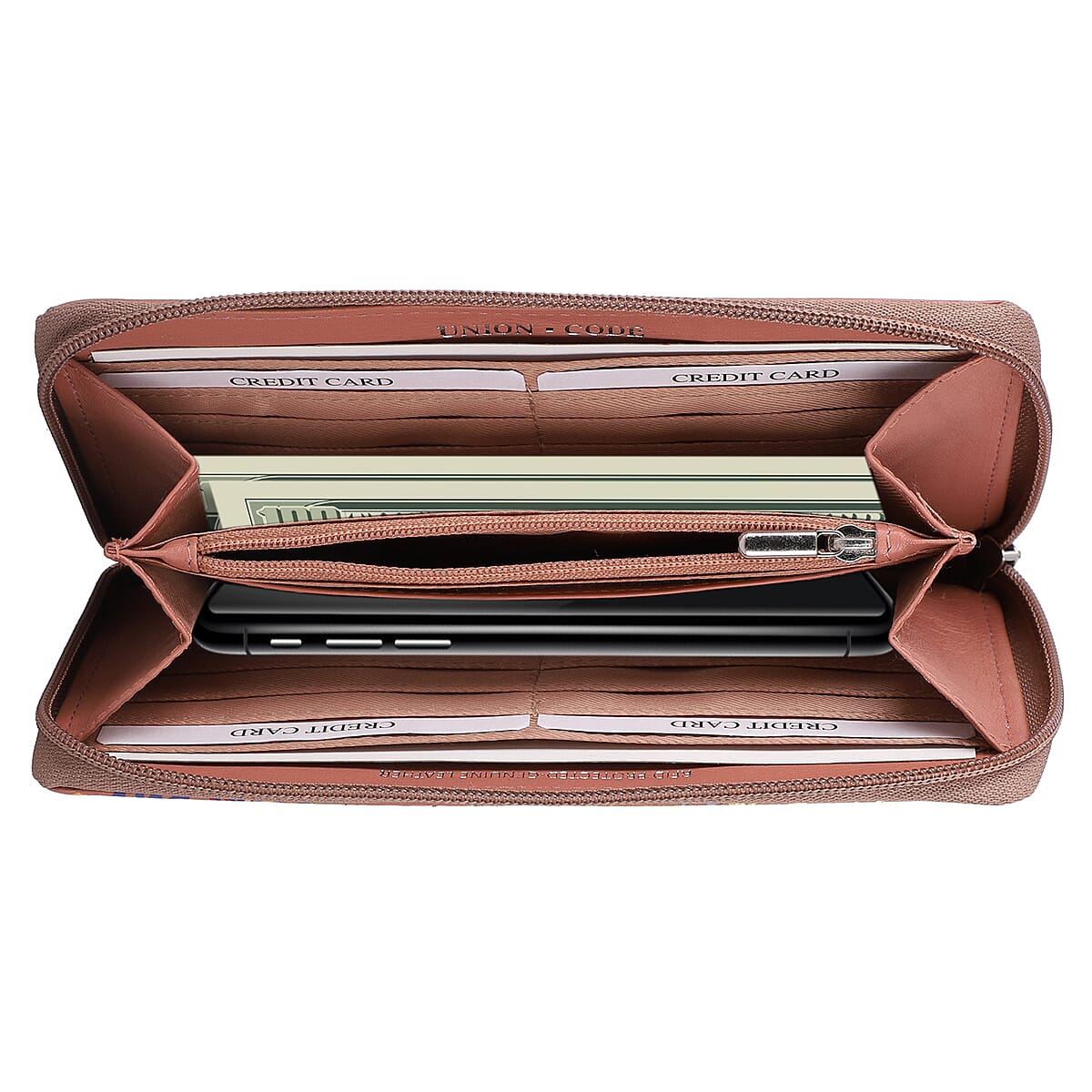 Buy Union Code Peach Color Flower Print 100% Genuine Leather RFID ...