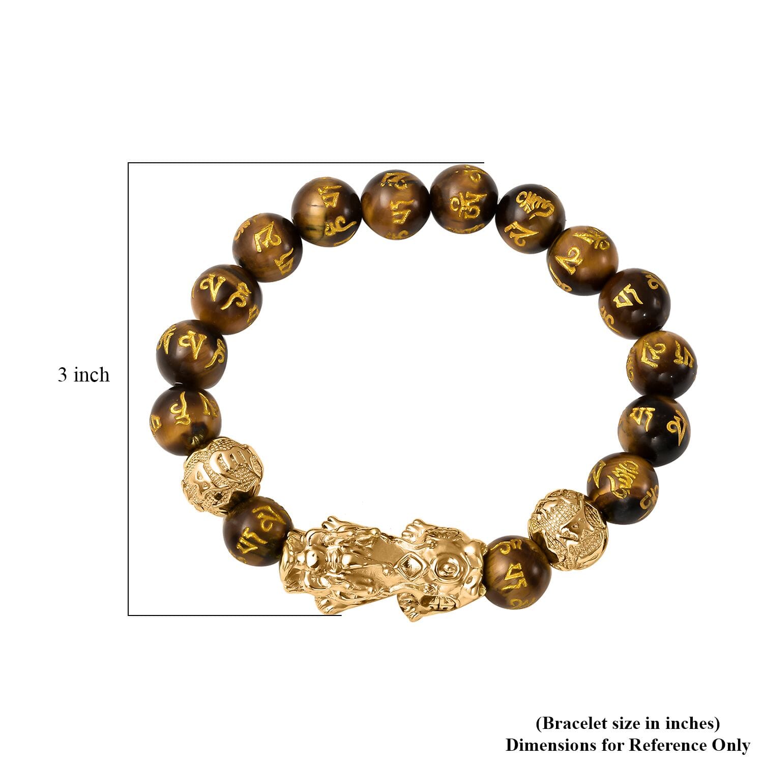Feng Shui Pixiu Charm Yellow Tiger s Eye Carved Beads Stretch Bracelet in Goldtone Stretchable Bracelet Good Luck Birthday Gift 112.50 CTW Shop LC