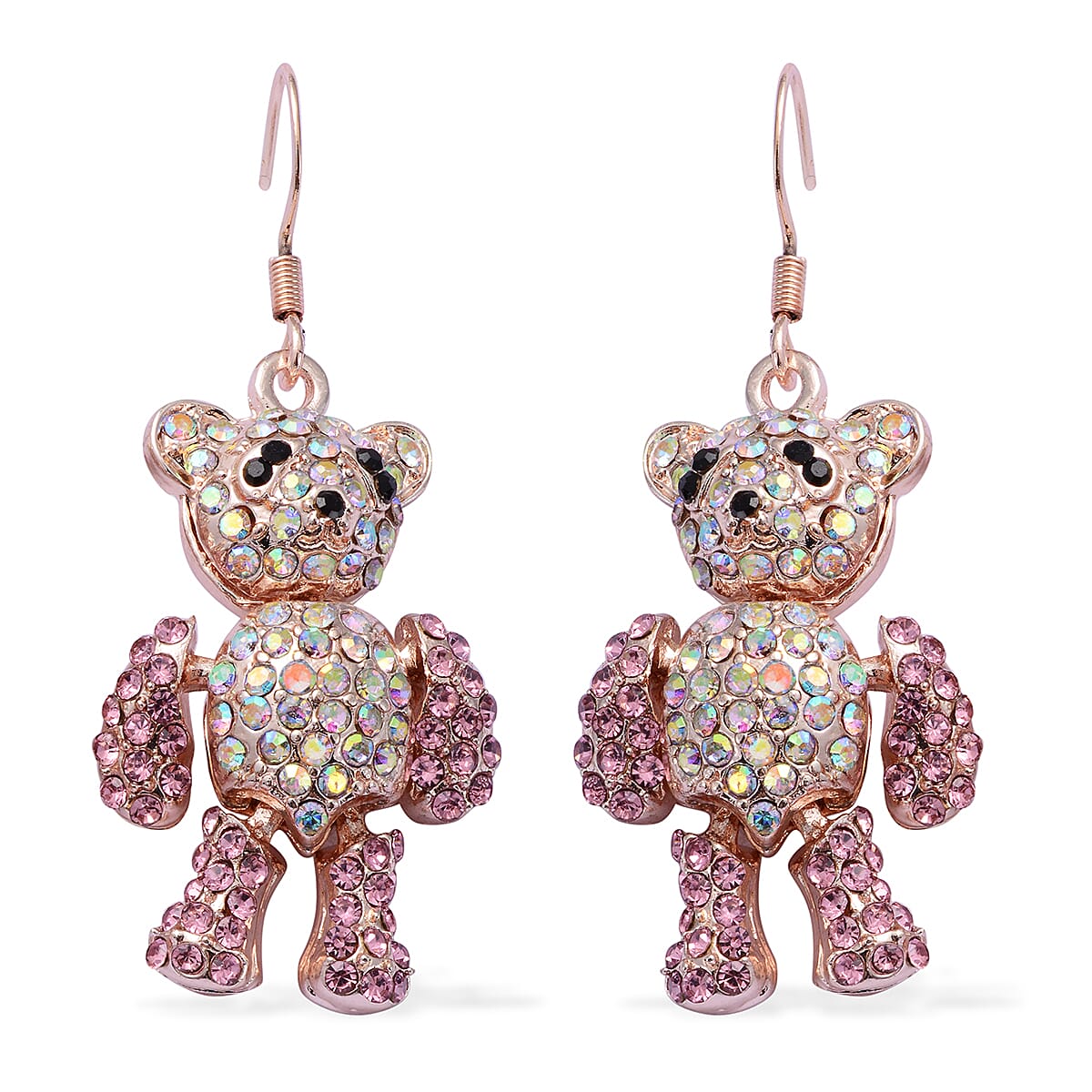 Buy Pink, Aurora Borealis and Black Austrian Crystal Teddy Bear Earrings in Rosetone and ION ...