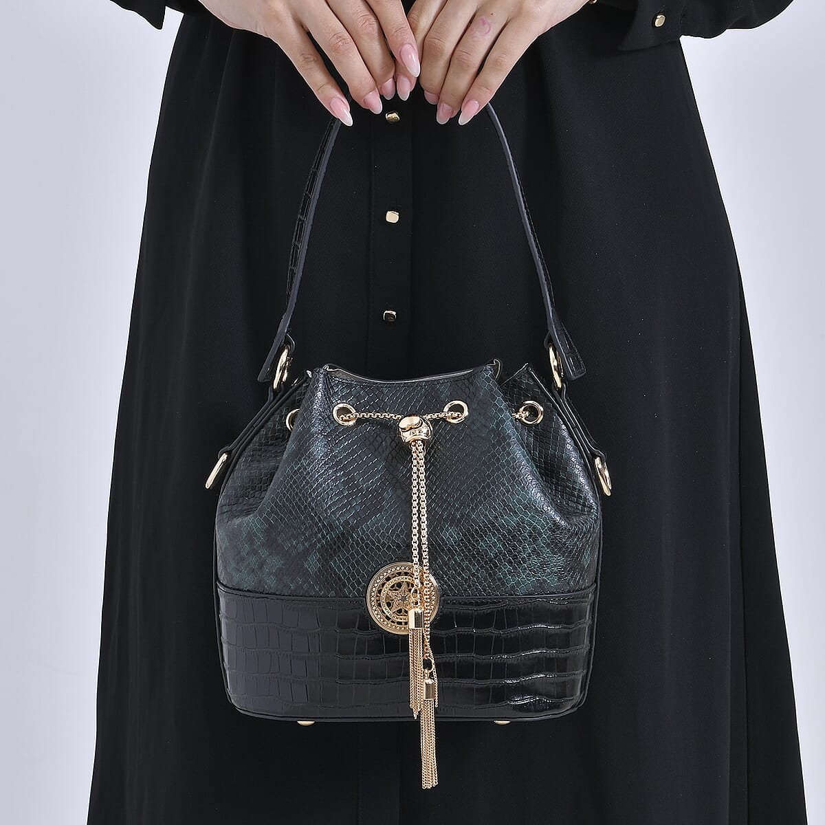 Buy Italy Retro Noble Collection Green Snake Print Genuine Leather ...