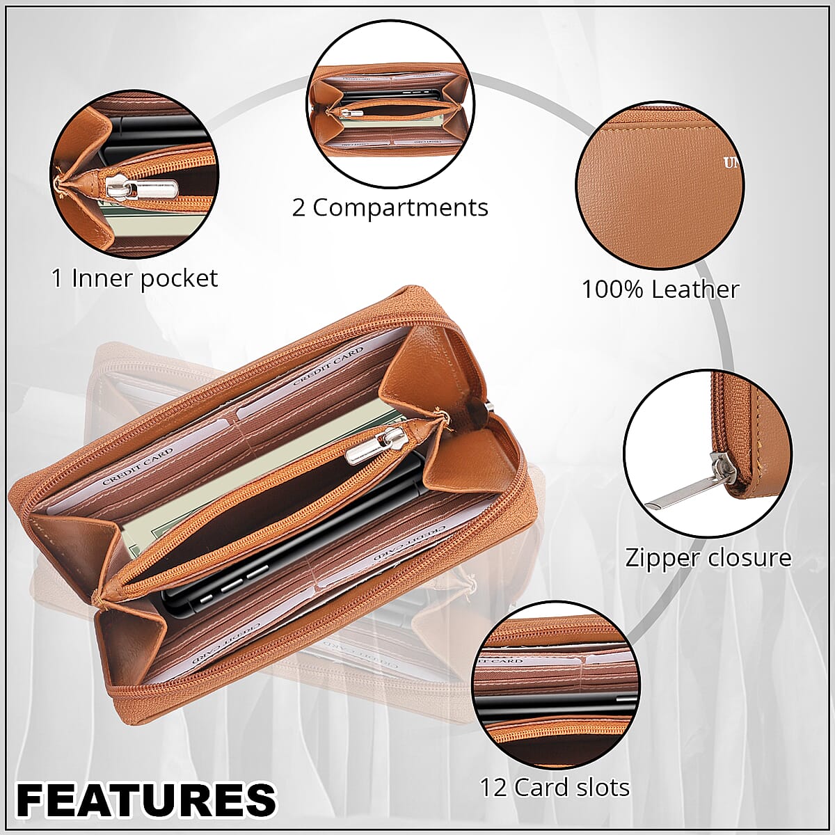 Buy Union Code Tan Genuine Leather RFID Protected Women's Wallet at ShopLC.