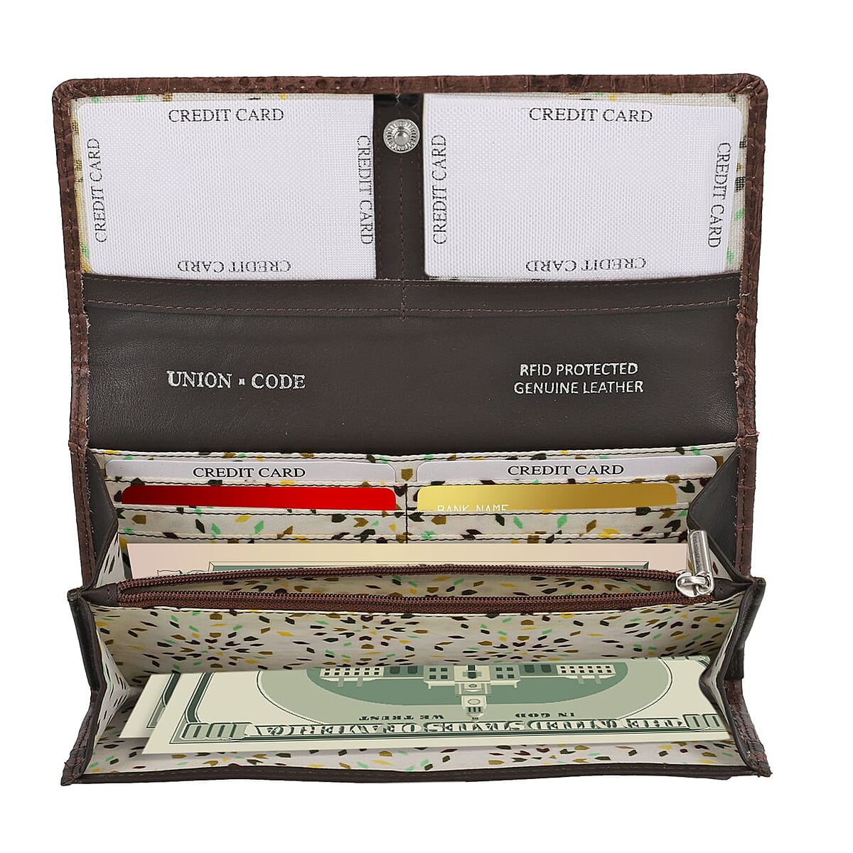 Buy Union Code Brown RFID Protected Genuine Leather Croco Embossed ...