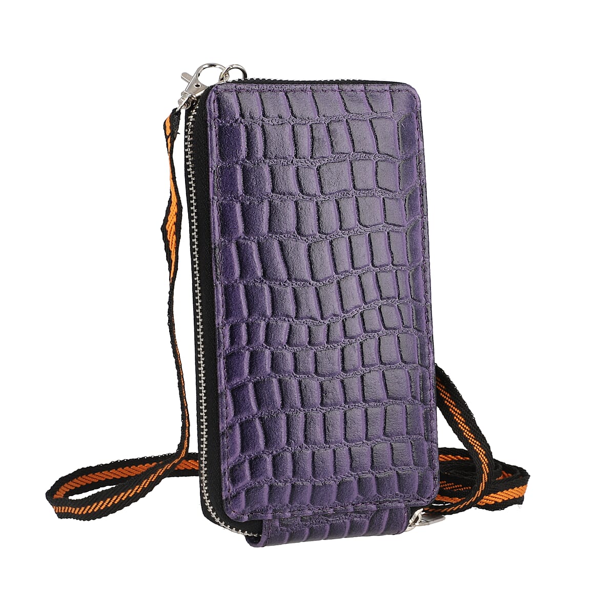 Buy Purple Crocodile Embossed RFID Genuine Leather Crossbody Bag for ...