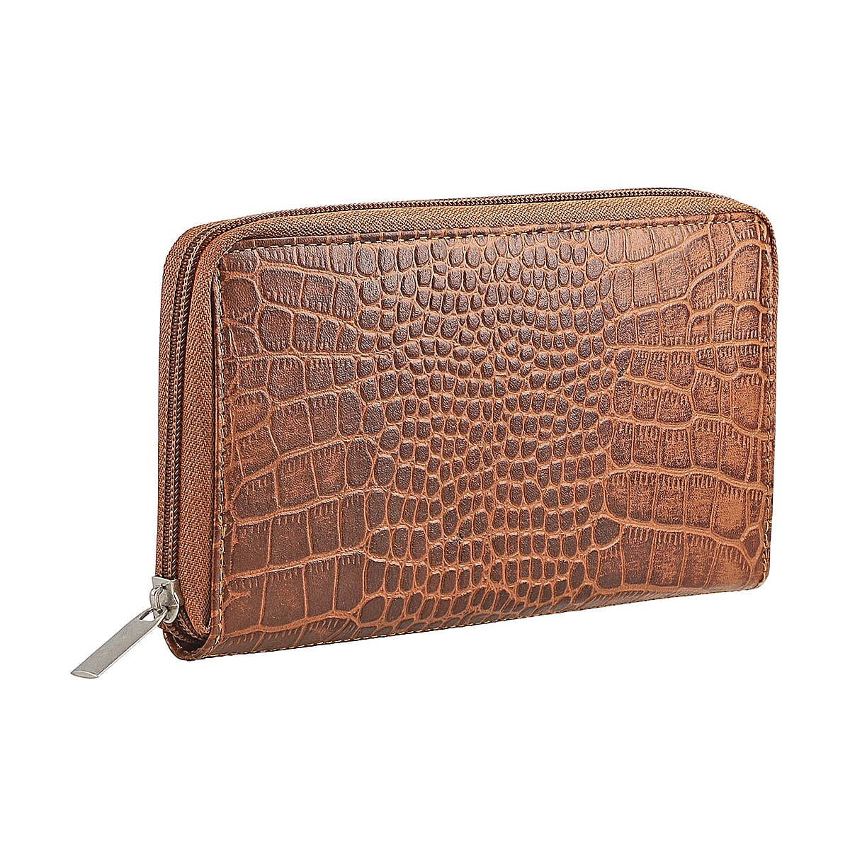Buy Union Code Tan Genuine Leather Croco Embossed RFID Wallet at ShopLC.