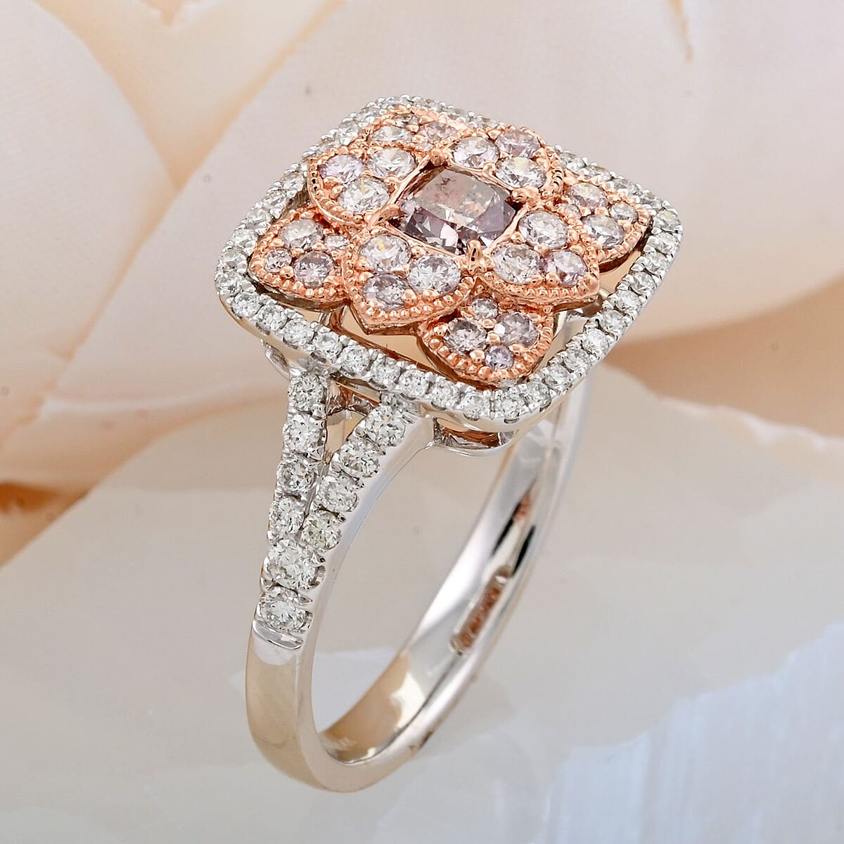 Buy Modani Natural Pink and White Diamond 1.00 ctw Ring in 14K White ...