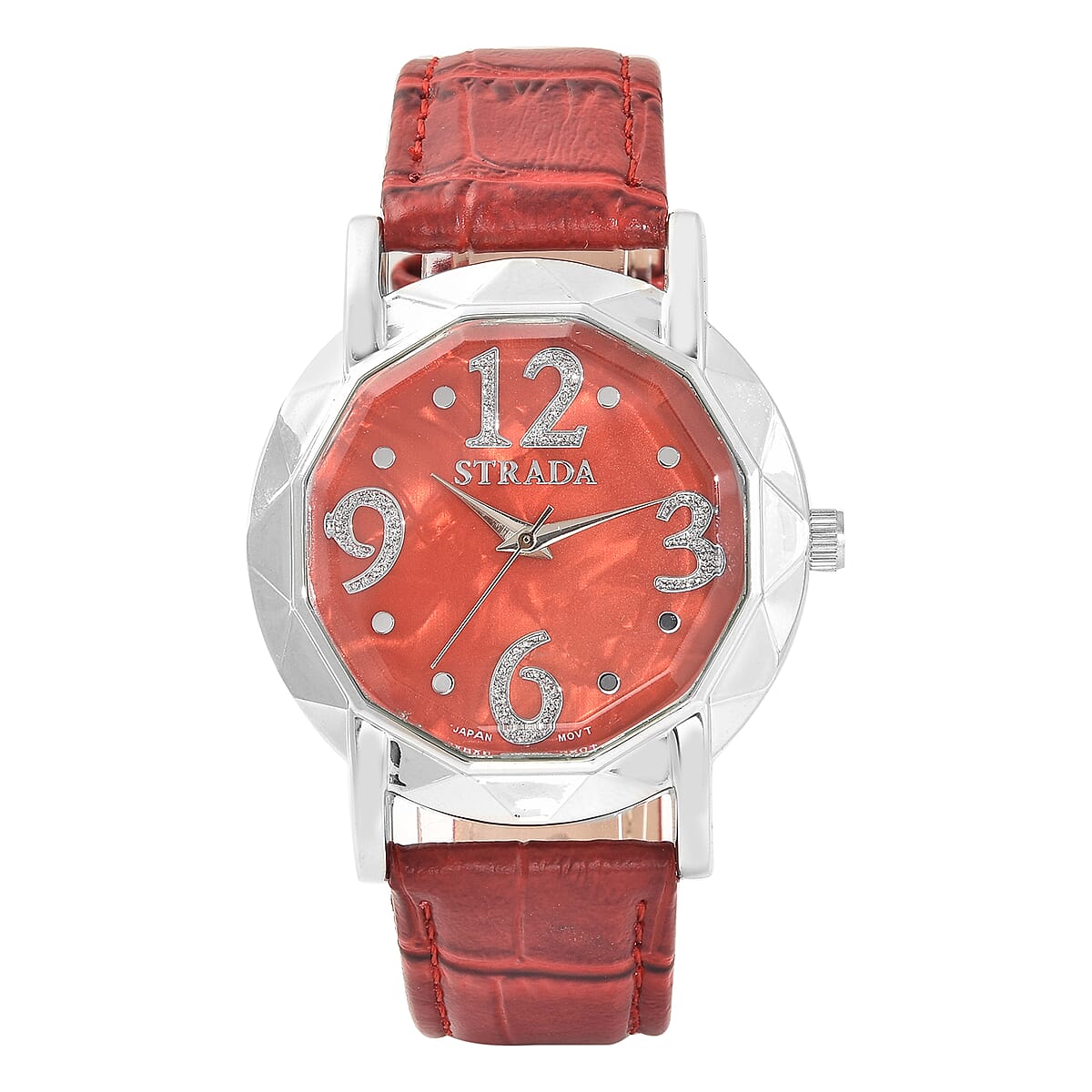 Buy Strada Japanese Movement Cut Glass Watch with Red Vegan Leather ...