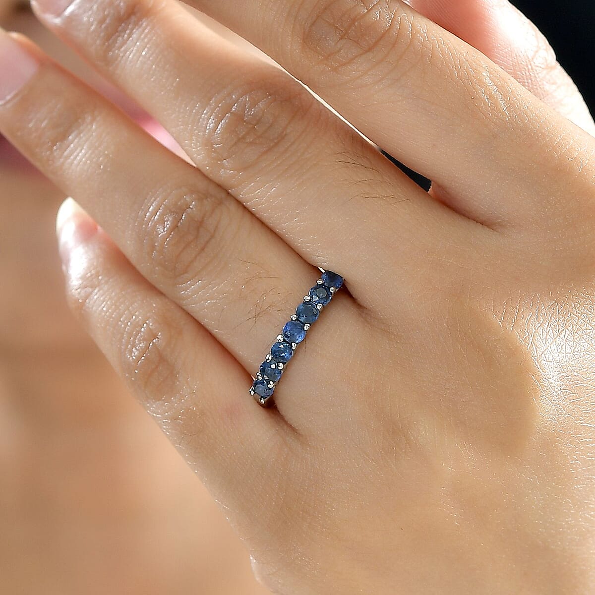 Buy Blue Sapphire 1.10 ctw 7 Stone Ring in Stainless Steel (Size 7.0 ...