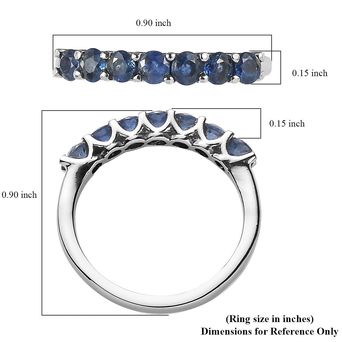Buy Blue Sapphire 1.10 ctw 7 Stone Ring in Stainless Steel (Size 7.0 ...
